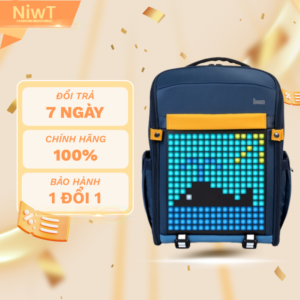 Balo Divoom Pixoo Backpack-S Mini LED Pixel Art 16×16, Chống Nước IP23, Ngăn Laptop 14″, App Tùy ...