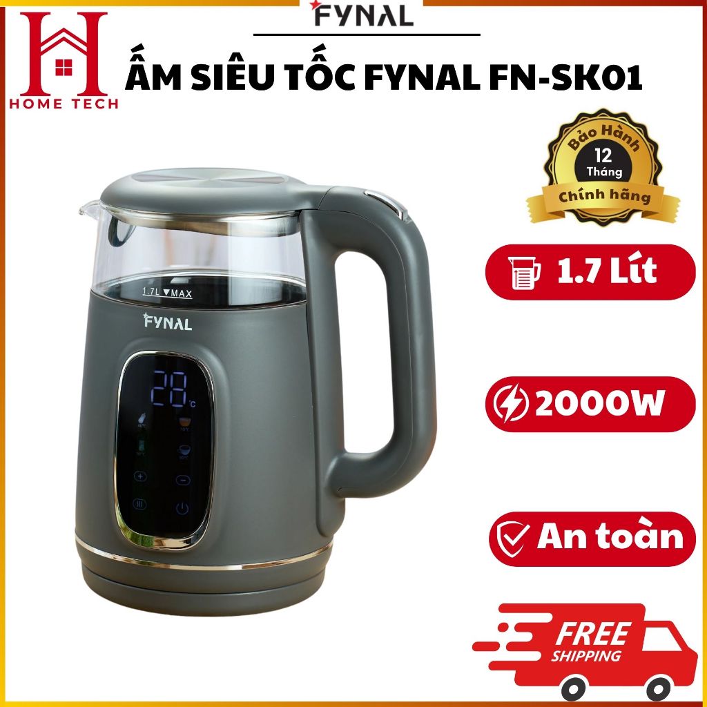 Ấm Siêu Tốc Fynal FN-SK01 – 1.7L, Thủy Tinh Cao Cấp, Màn Hình LED Hiện ...