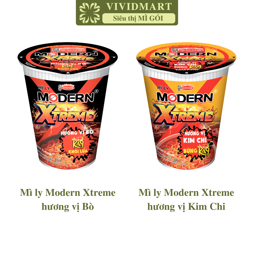 [LY LẺ] - ACECOOK - Mì ly Modern Xtreme 2 vị: Bò, Kim chi, Mì ly Modern Xtrem ăn liền, Mì ăn ...