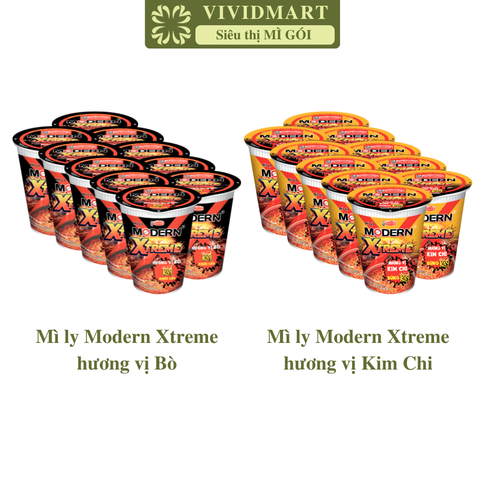 [SET10LY]-ACECOOK- Mì ly Modern Xtreme 2 vị: Bò, Kim chi, Mì ly Modern Xtrem ăn liền, Mì ăn liền ...