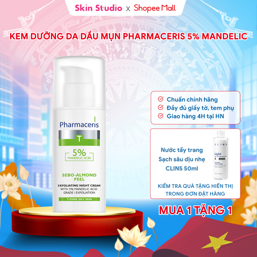 Kem dưỡng cho da dầu mụn kiểm soát nhờn PHARMACERIS 5% Mandelic Sebo ...