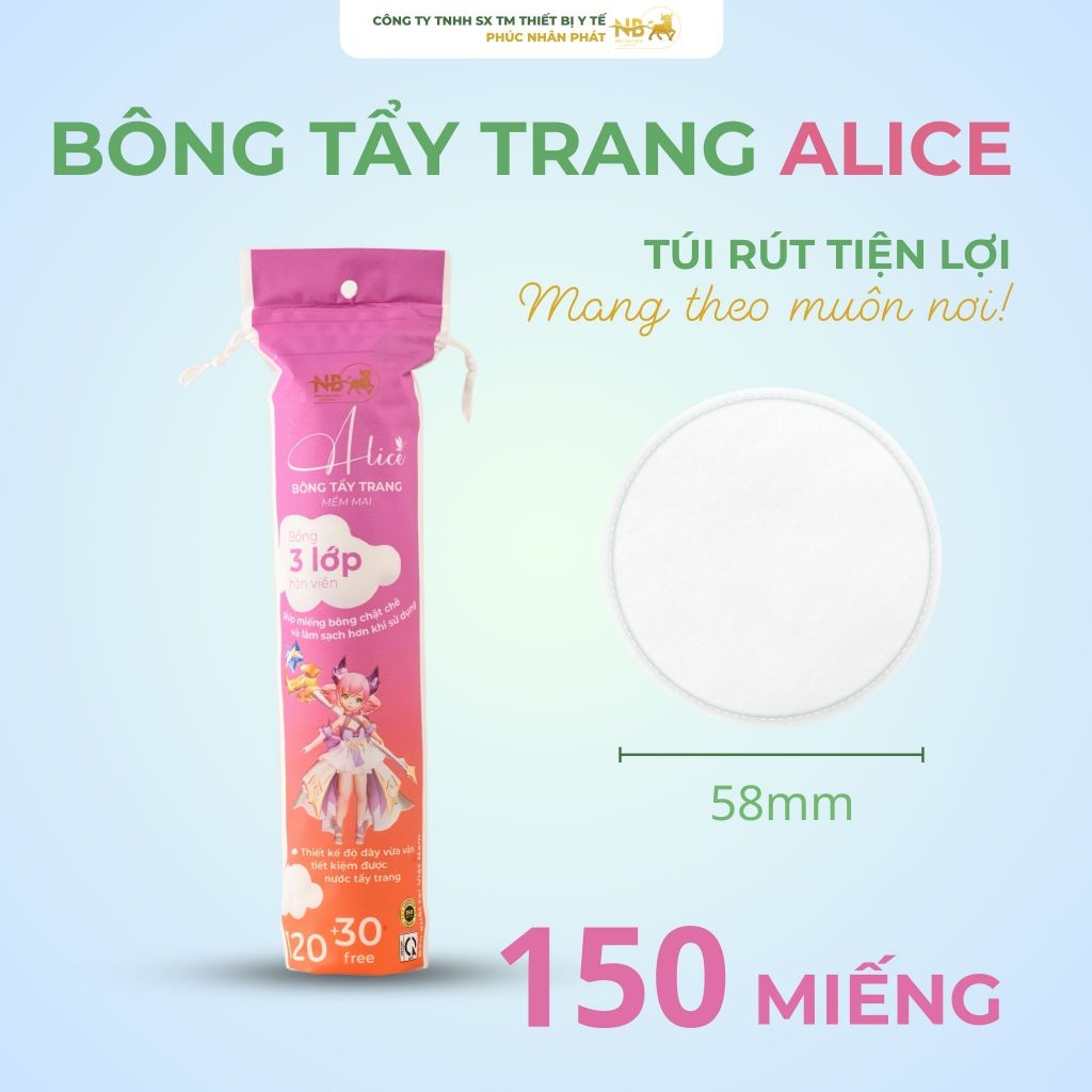 Bông tẩy trang Alice - 150 Miếng , 3 lớp hàn viền, Túi rút tiện lợi | Shopee Việt Nam