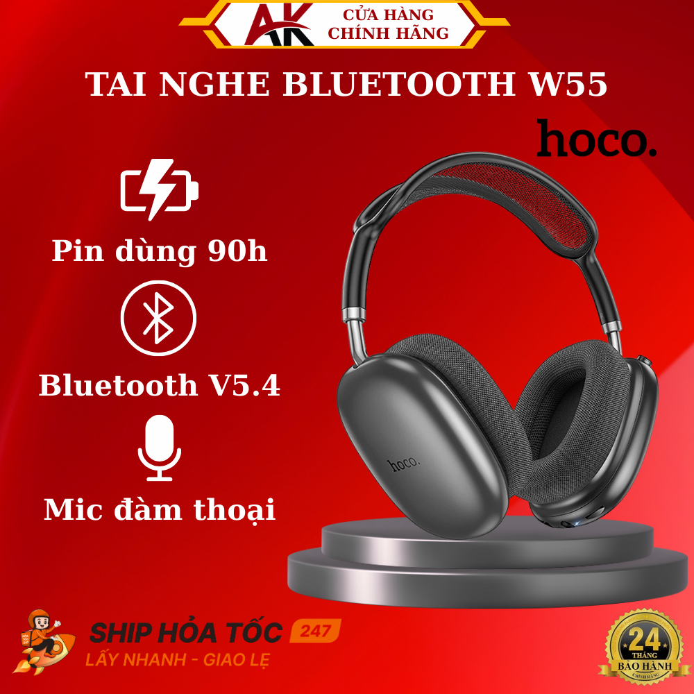 Tai Nghe Chụp Tai Hoco W55 Bluetooth V5.4, Pin Sử Dụng 90h, Có Mic, Hỗ Trợ Thẻ Nhớ, BH 2 Năm ...