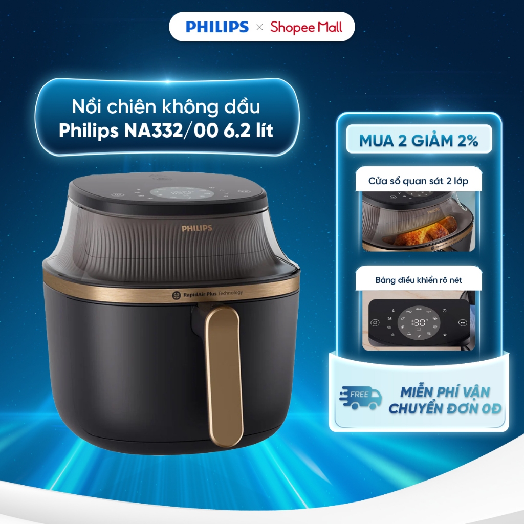 Nồi chiên không dầu Philips NA332/00 6.2 lít - Công suất 1700W - Cửa sổ ...