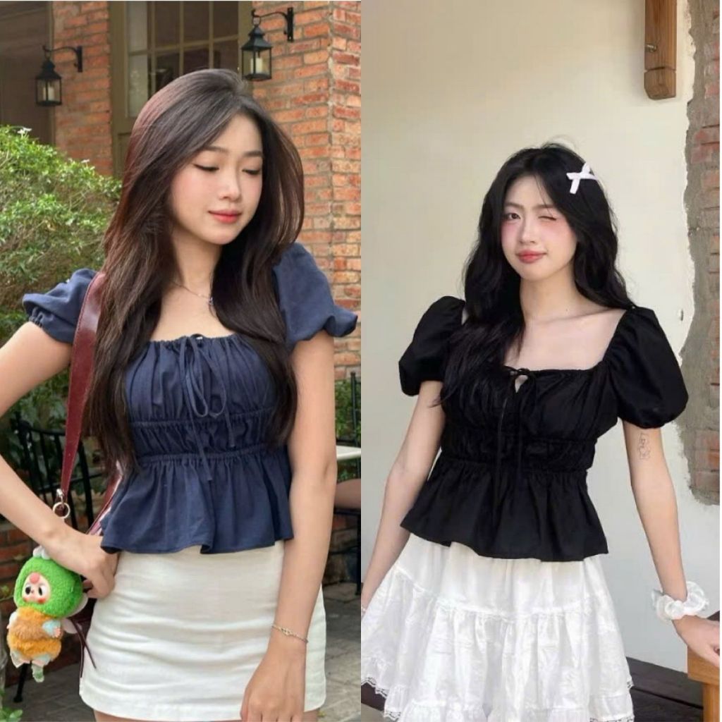 Áo nữ dáng suông babydoll cổ vuông tay ngắn chất cotton pha thoải mái ...