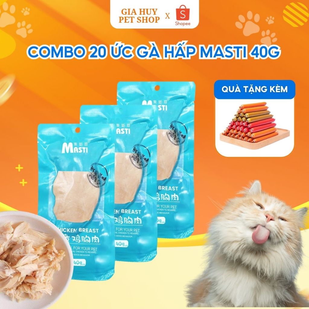 Combo 20-50-100 Gói Ức Gà Hấp MASTI Cho Chó Mèo Cung Cấp Dinh Dưỡng Tốt ...