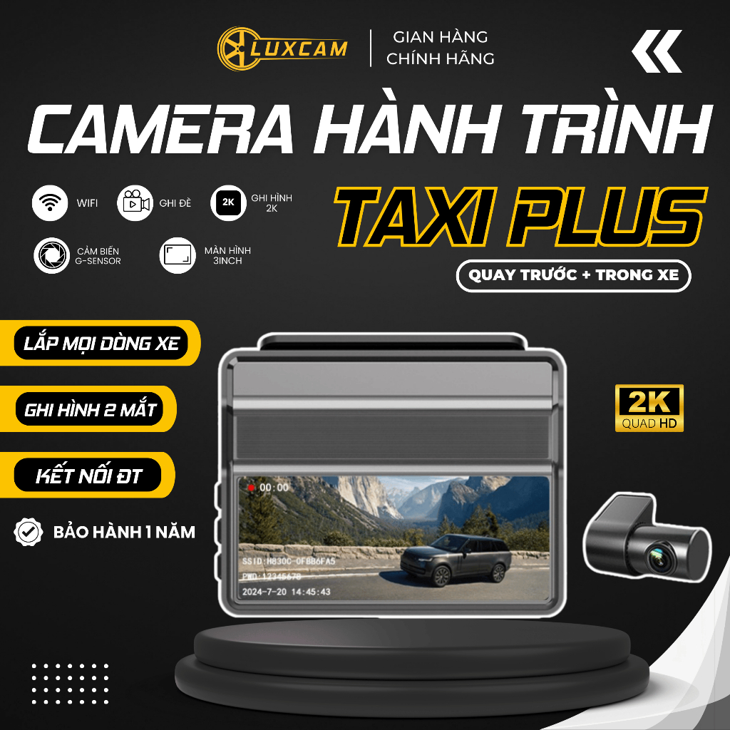LUXCAM TAXI PLUS Camera hành trình ô tô quay trước + trong xe, 2K ...