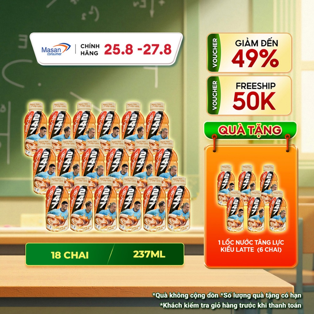 Nước tăng lực WAKE-UP 247 vị cà phê sữa kiểu Latte - 3 Lốc x 18 chai x ...