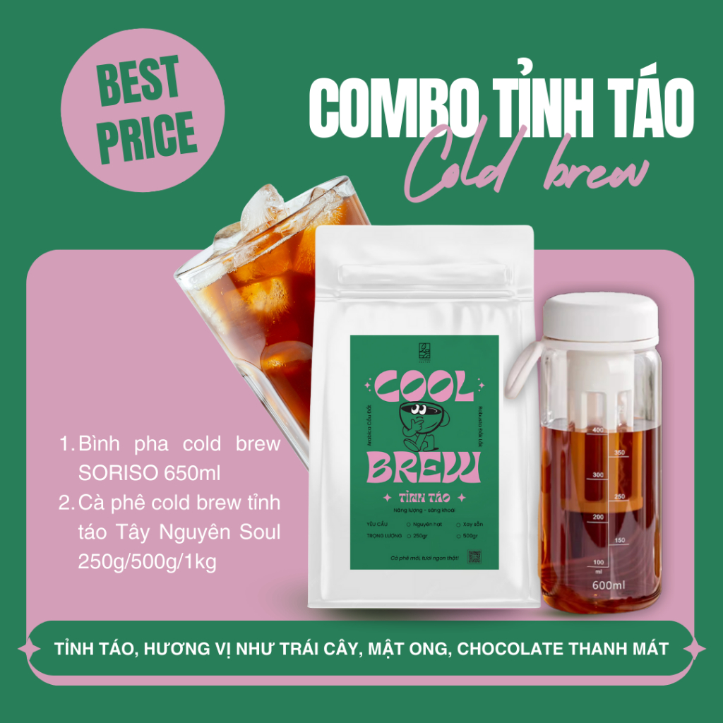 COMBO Cà Phê Ủ Lạnh Cool Brew Tỉnh Táo Robusta honey Đăk Lăk/Arabica ...
