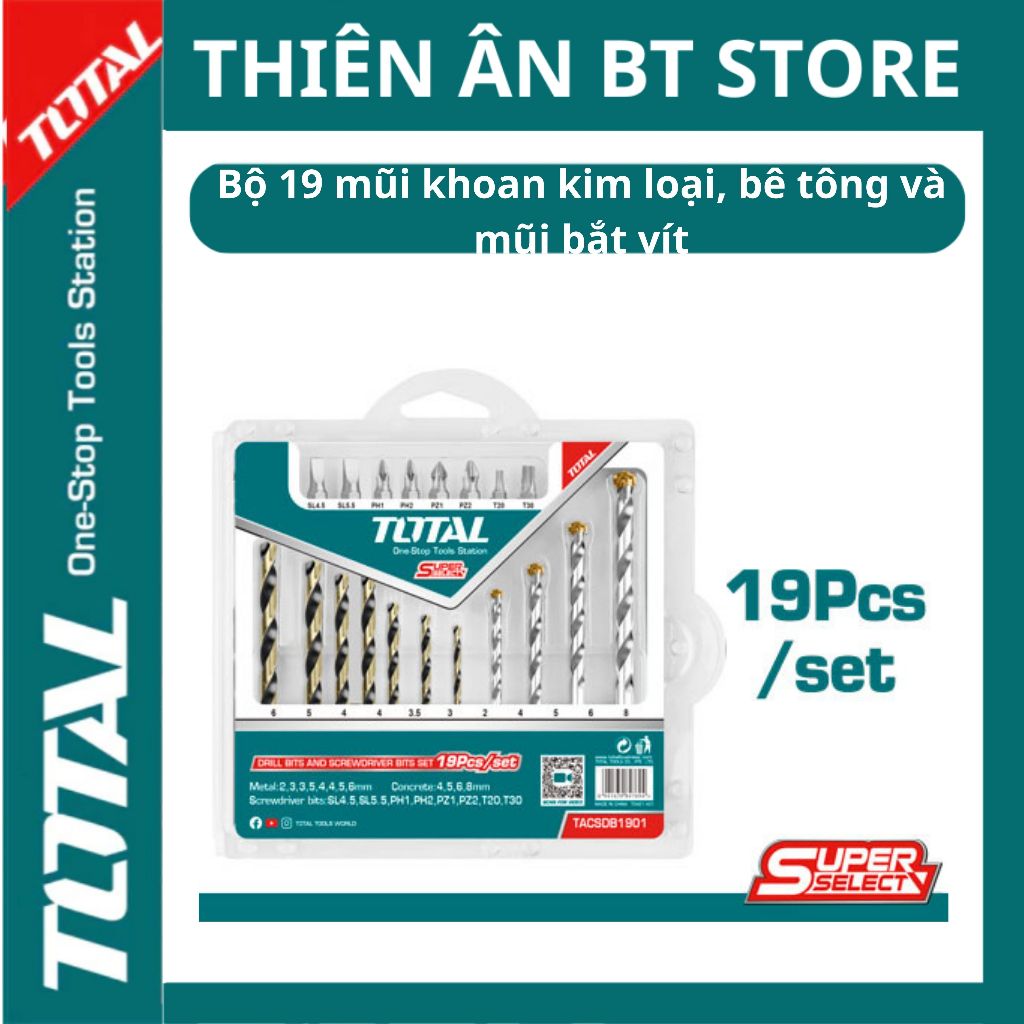 Bộ 19 Mũi Khoan Kim Loại, Bê Tông Và Mũi Bắt Vít TOTAL TACSDB1901 ...