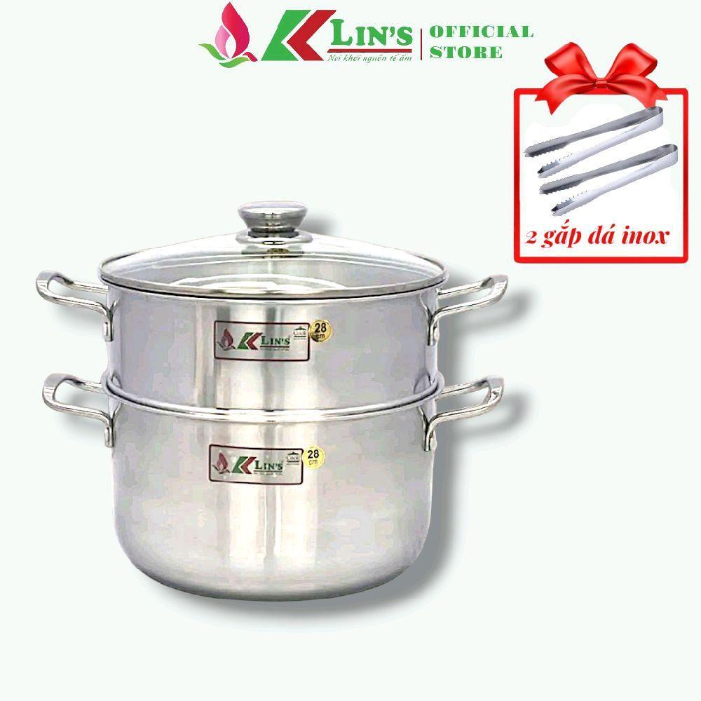 [SIZE 28] BỘ NỒI XỬNG INOX KLINS 1 ĐÁY 28CM (NẮP KÍNH)-TẶNG 2 GẮP ĐÁ ...