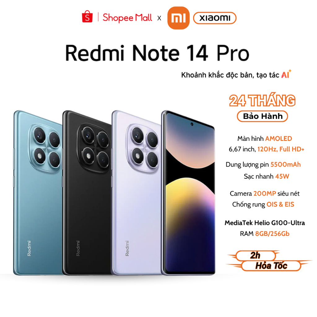 Điện thoại Xiaomi Redmi Note 14 Pro 8GB/256GB - Quốc Tế Chính Hãng Bảo Hành 24 Tháng - (Nguyên ...