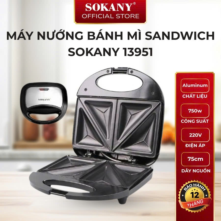 Máy nướng bánh hotdog SOKANY 13951 750W máy kẹp nướng bánh mì sandwich ...