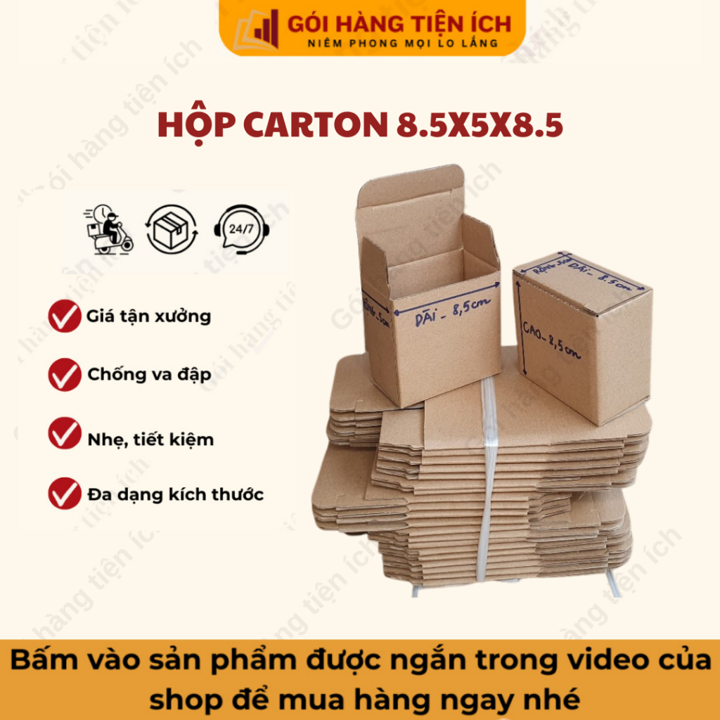 Hộp carton 8.5x5x8.5 nắp gài đóng hàng trang sức, phụ kiện, mỹ phẩm ...