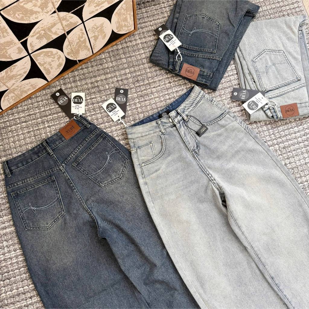 YURI JEANS - Quần Jeans Nữ Ống Suông Màu Xanh Thêu Túi Sau | Shopee ...