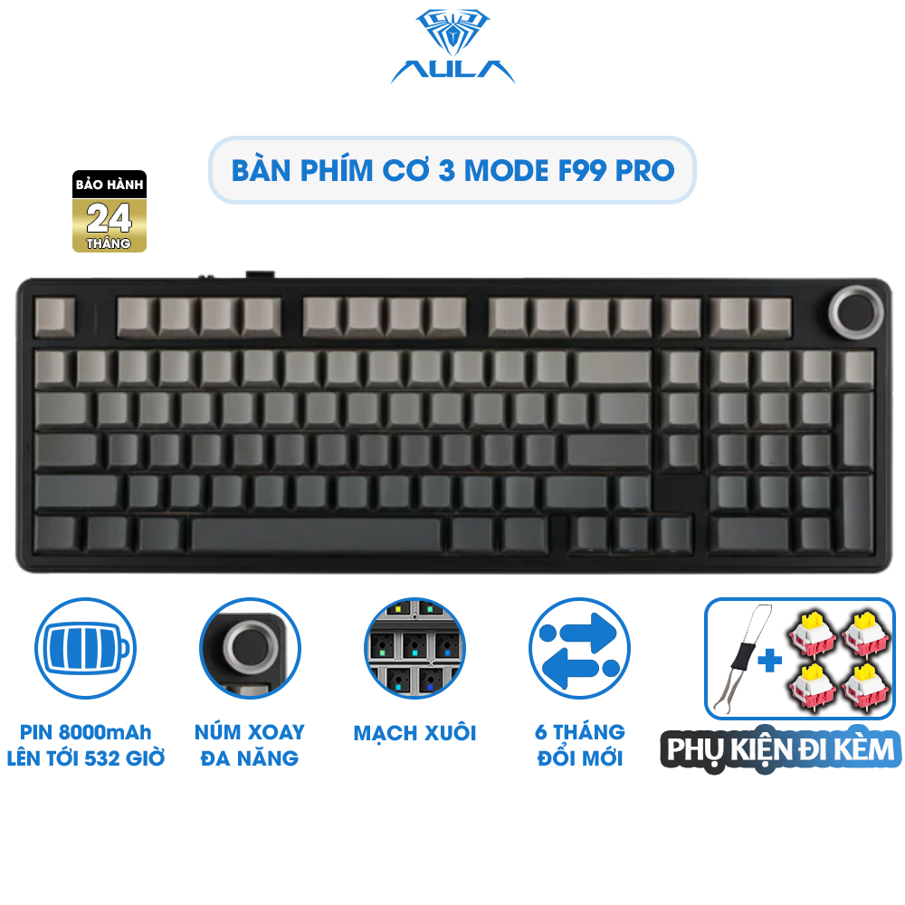 Bàn Phím Cơ Không Dây 3 Mode AULA F99 PRO Núm Xoay Đa Năng có Hotswap ...