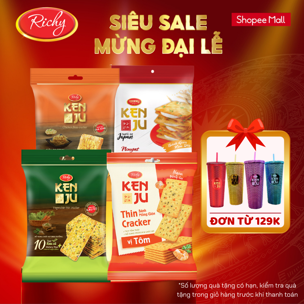 [TẶNG LY KENJU ĐƠN TỪ 129K] Combo 4 túi bánh quy Richy Kenju mix các vị ...