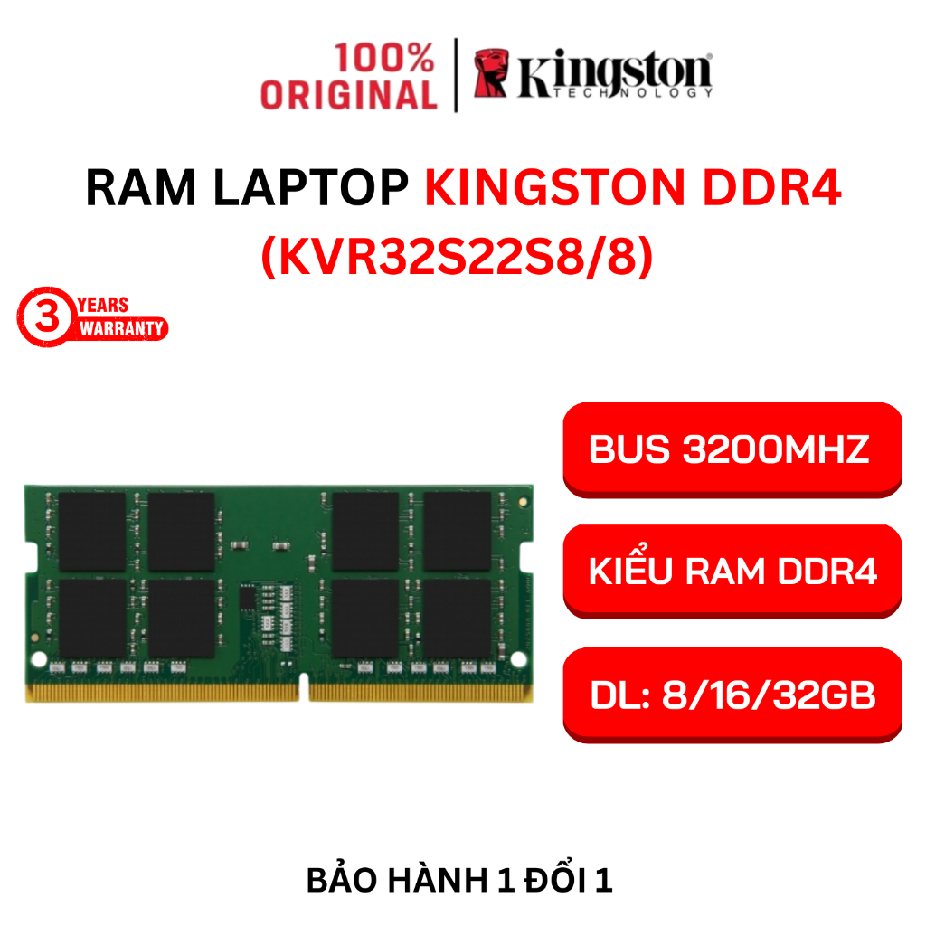 Ram Laptop Kingston 3200MHz DDR4 - KVR32S22S8/8 (8GB / 16GB / 32GB ...