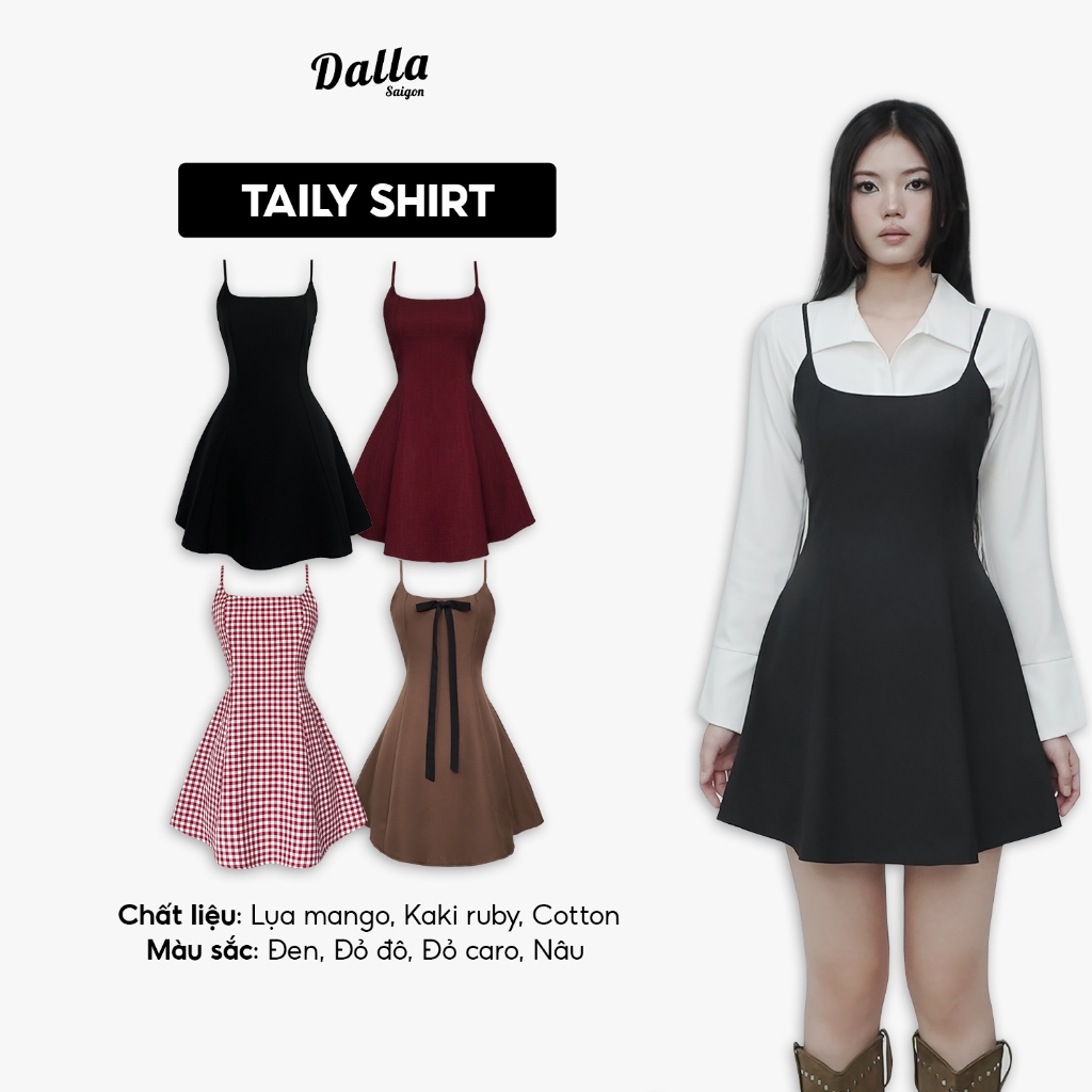 DALLA Đầm dây xòe cổ vuông 1 LỚP (D04) Taily Dress | Shopee Việt Nam