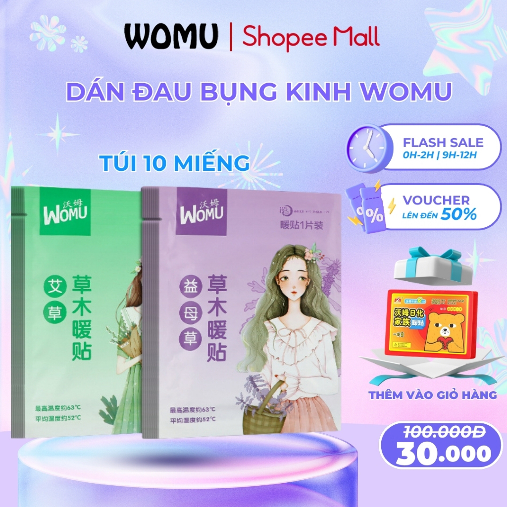 Bộ 10 Miếng Dán Giảm Đau Bụng Kinh WOMU, Miếng Dán Giữ Nhiệt Làm Ấm Cơ ...