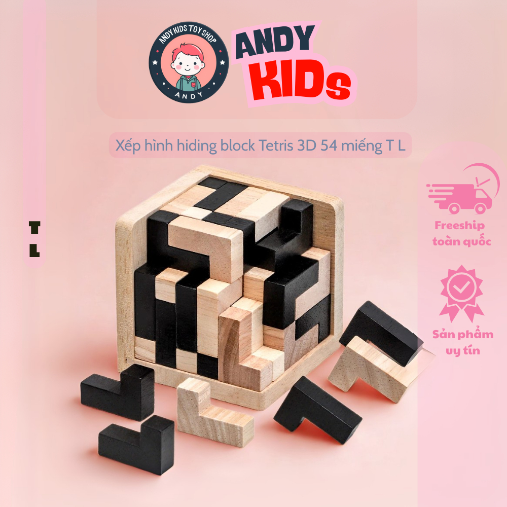 Đồ chơi xếp hình hiding block Tetris 3D ANDY KIDS rubik bằng gỗ 54T 54L ...