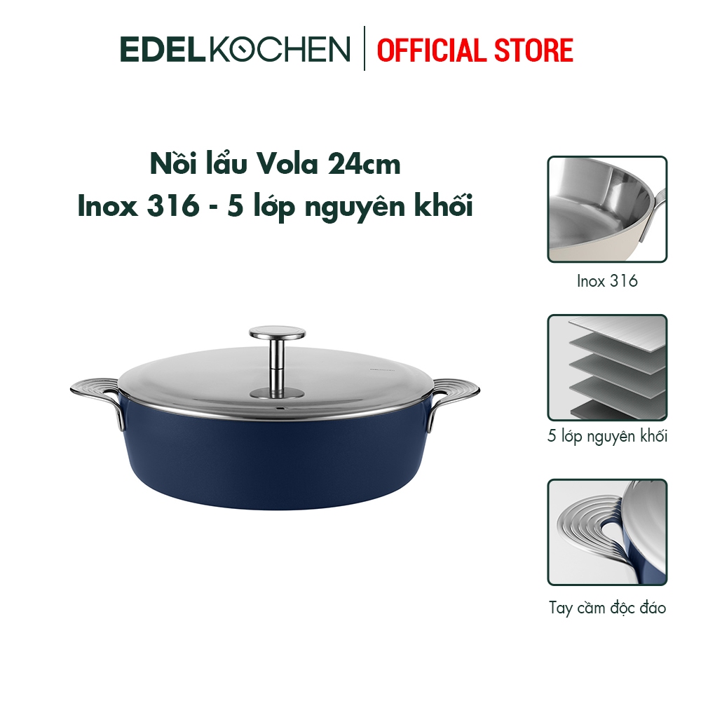Nồi lẩu inox 316 - 5 lớp nguyên khối cao cấp Edelkochen Vola Collection size 24cm – Màu Modern ...