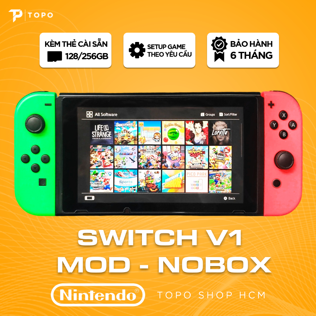 Switch V1 (Mod) Nobox kèm sạc Zin + đốc TV mini - cài sẵn game + App ...