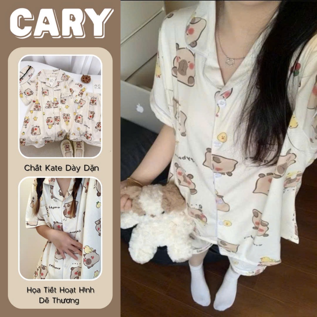 Bộ ngủ nữ CARY set pijama mặc nhà capybara cute đồ bộ ngủ nữ pijama tay ...
