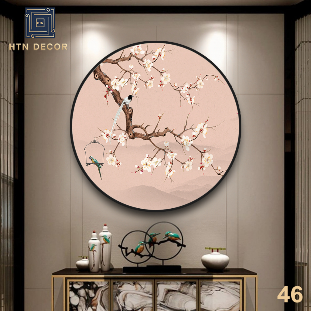 Tranh Canvas Hoa Đào Hình Tròn, Tranh Decor, Tranh Treo Tường Trang Trí ...