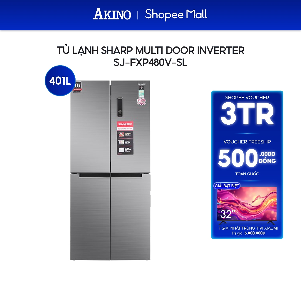 Tủ lạnh Sharp Inverter 401 lít SJ-FXP480V-SL - Hàng Chính Hãng | Shopee ...