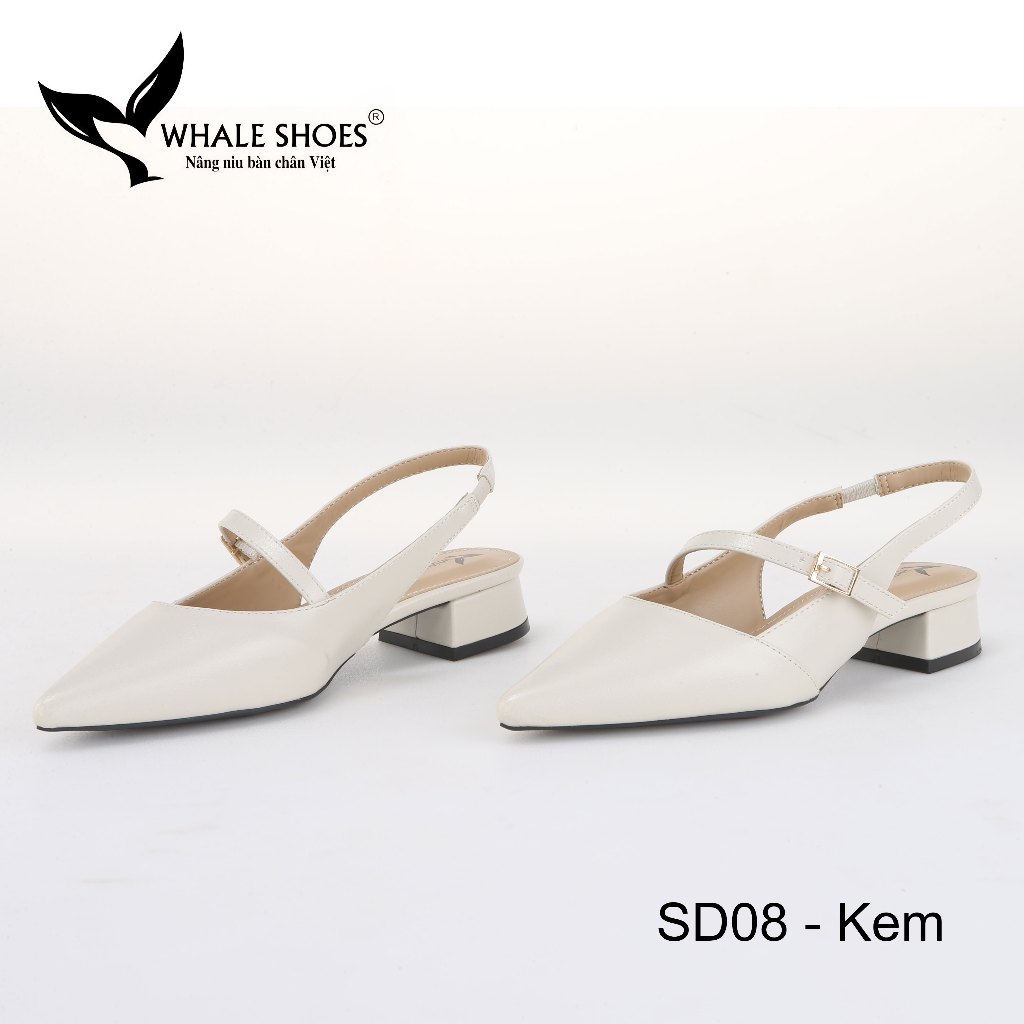 Giày Slingback Nữ 3cm Mũi nhọn da mờ, gót vuông bọc da, đế chống trơn trượt - Whale Shoes SD08 ...
