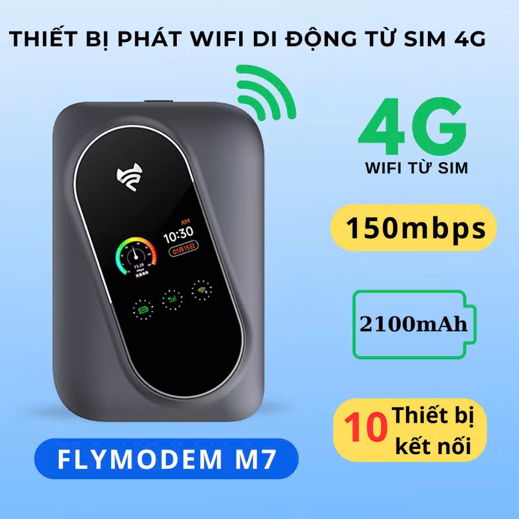 [TẶNG SIM 4G VINA 500GB] Thiết Bị Phát Wifi Di Động FLYMODEM M7 Màn Hình LCD - Kèm PIN 2100mah ...