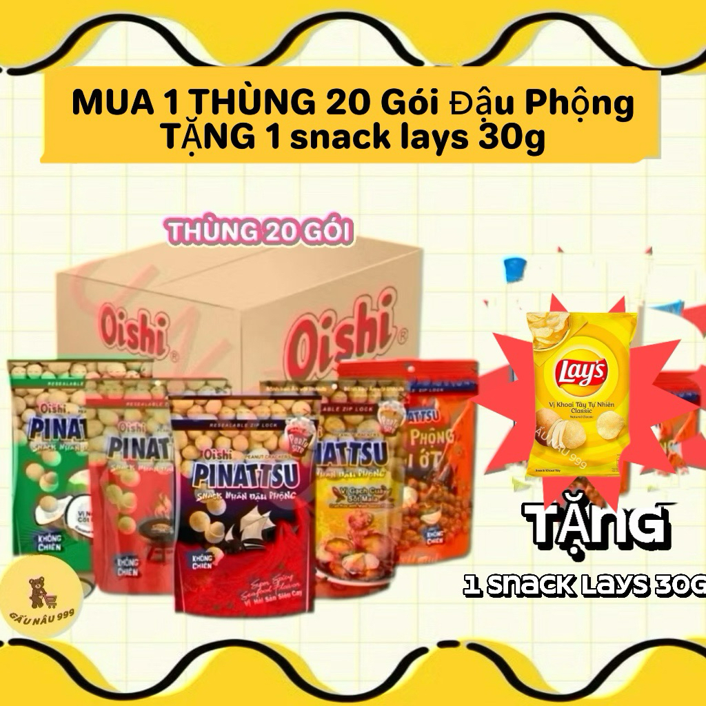 THÙNG 20 gói Snack ĐẬU PHỘNG Oishi 80g đủ vị [TẶNG 1 snack lays 30g KHI ...
