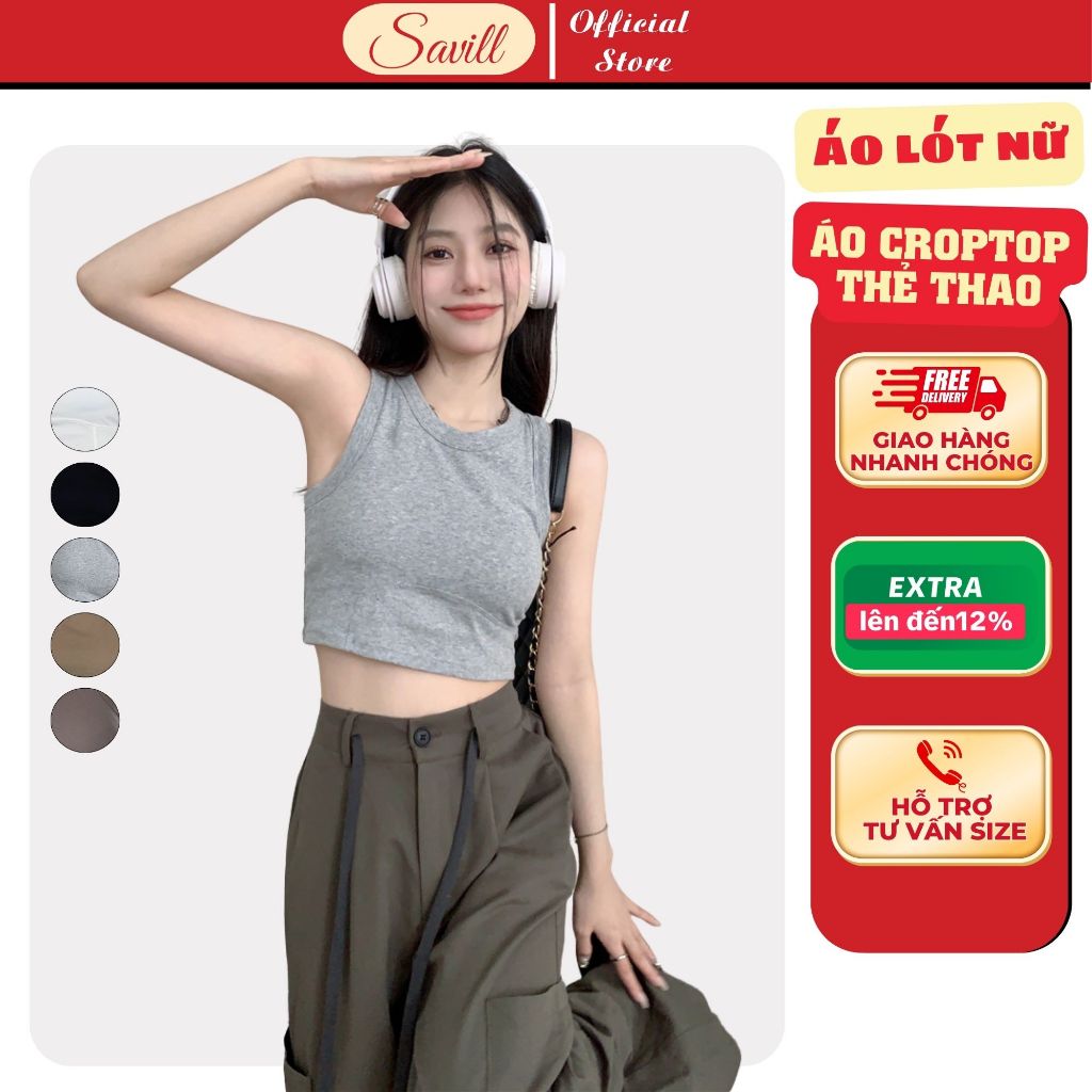 Áo croptop nữ cotton co dãn 4 chiều, Áo ba lỗ mút mỏng thấm hút tốt ...