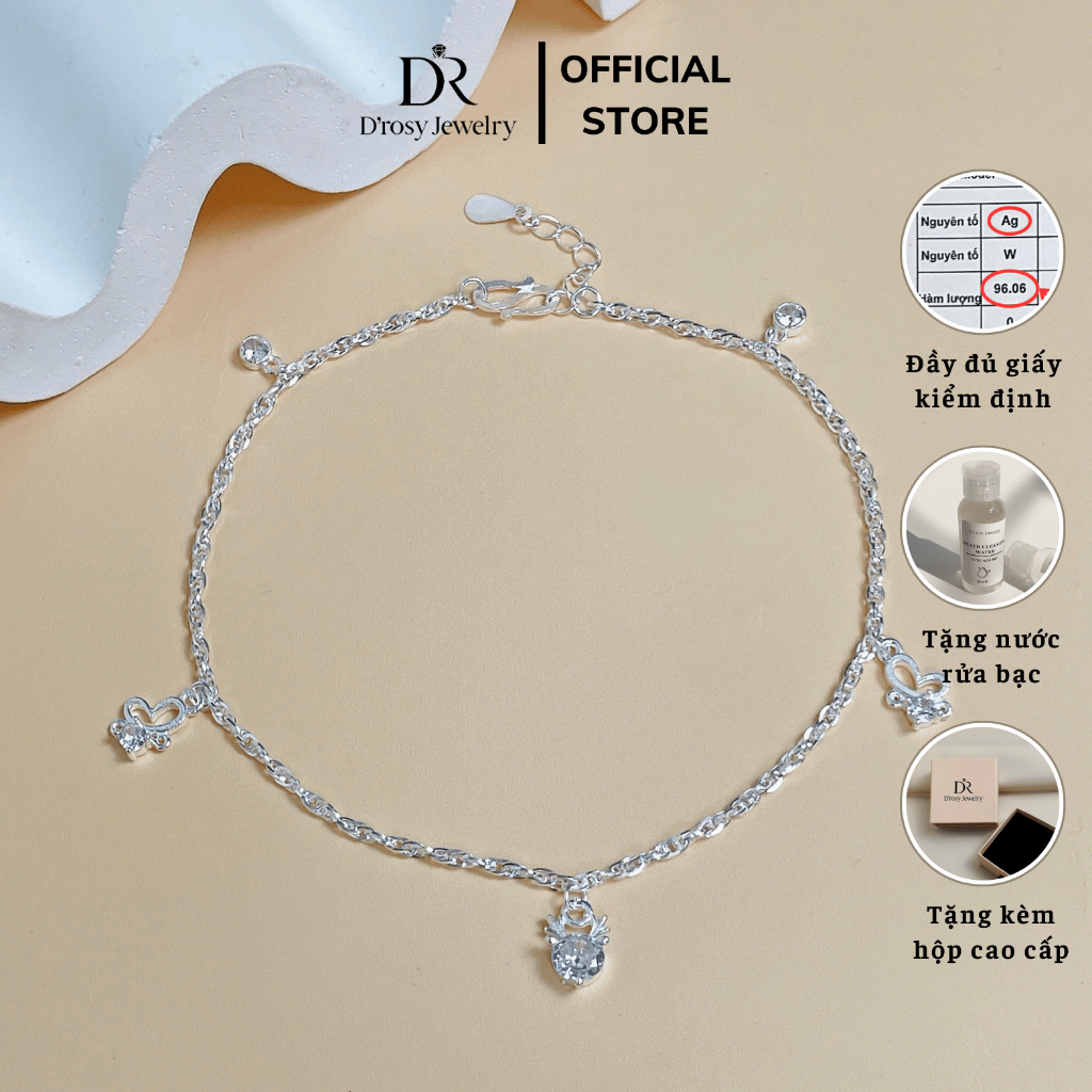 [TẶNG NƯỚC RỬA BẠC] Lắc chân bạc nữ S925 D'ROSY kiểu dáng cánh ngọc mix charm hồ điệp D'ROSY ...