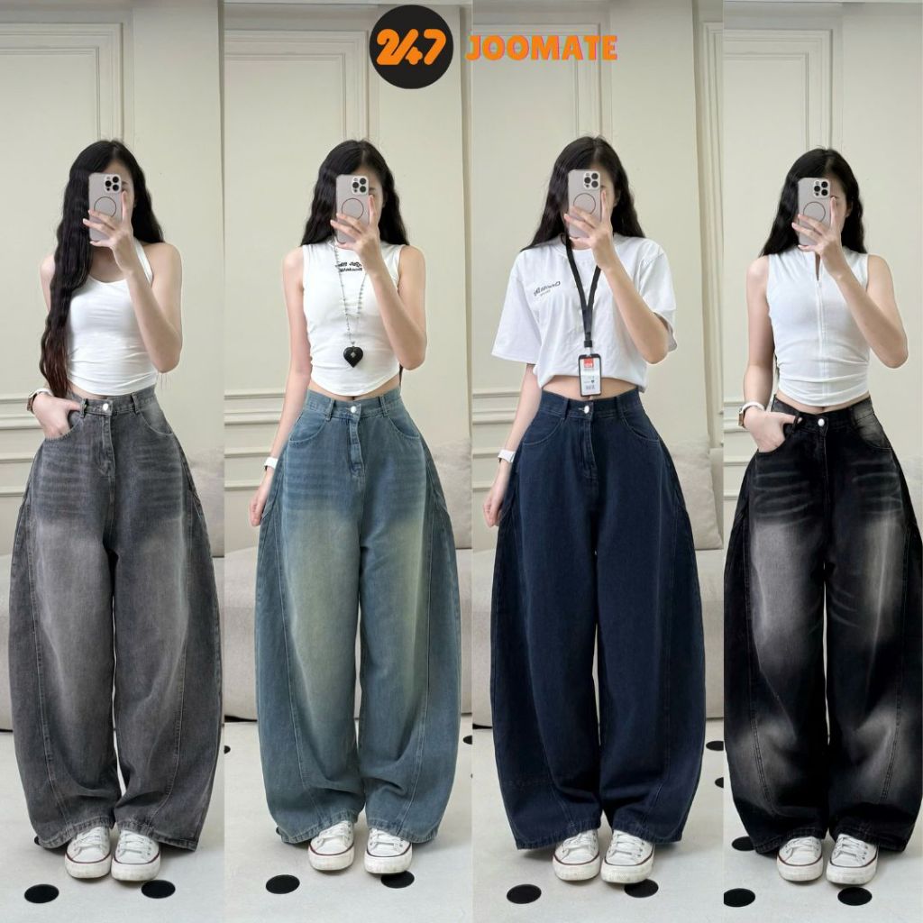 Quần Jeans Ống Cong Premium 247Joomate Form Rộng Unisex Màu Wash Retro ...