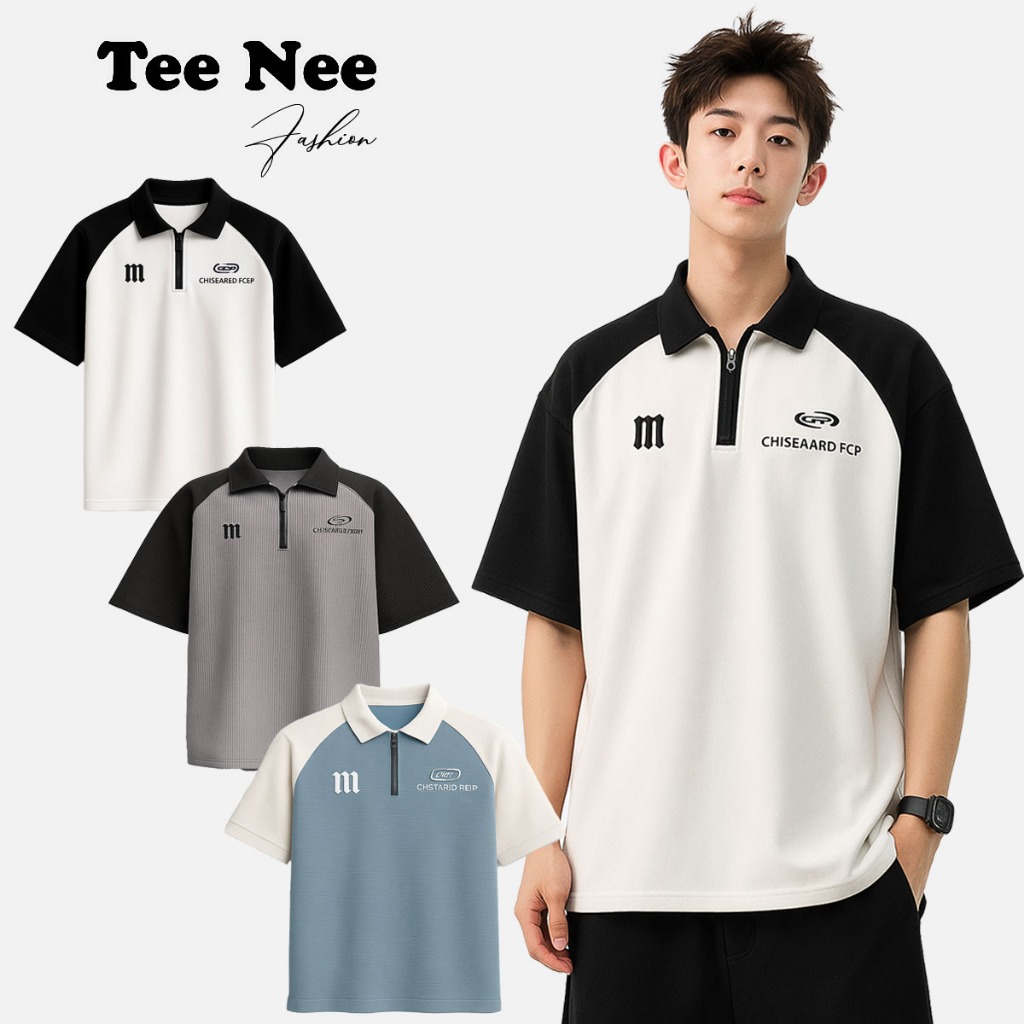 Áo Polo nam nữ oversize Teenee, cổ khóa tay lỡ form rộng, hình thêu ...