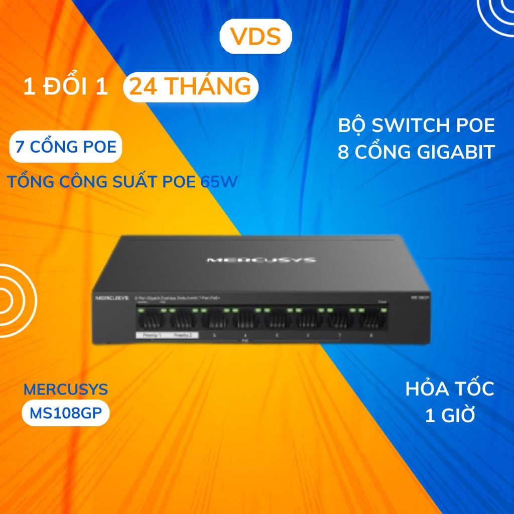 Switch Chia Mạng Mercusys MS108GP (8 cổng 10/100/1000Mbps với 7 cổng ...