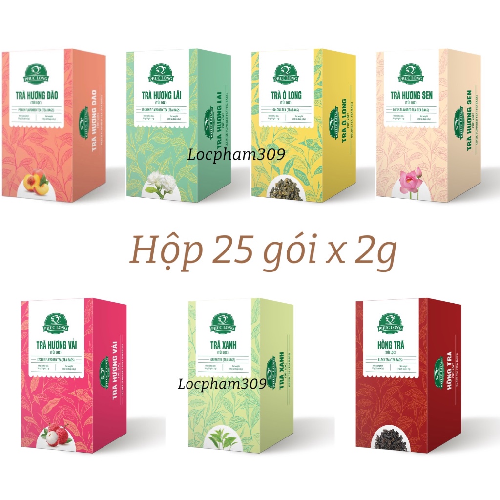 Trà Túi Lọc Phúc Long Đủ Vị 25 gói x 2g Đào Vải Lài Sen Xanh Hồng trà ô ...