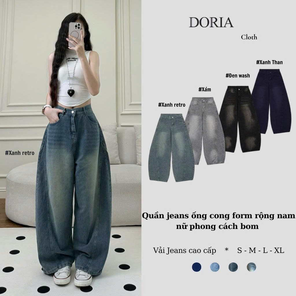 Quần jeans ống cong cạp cao form rộng màu Wash cá tính DORIA | Shopee ...