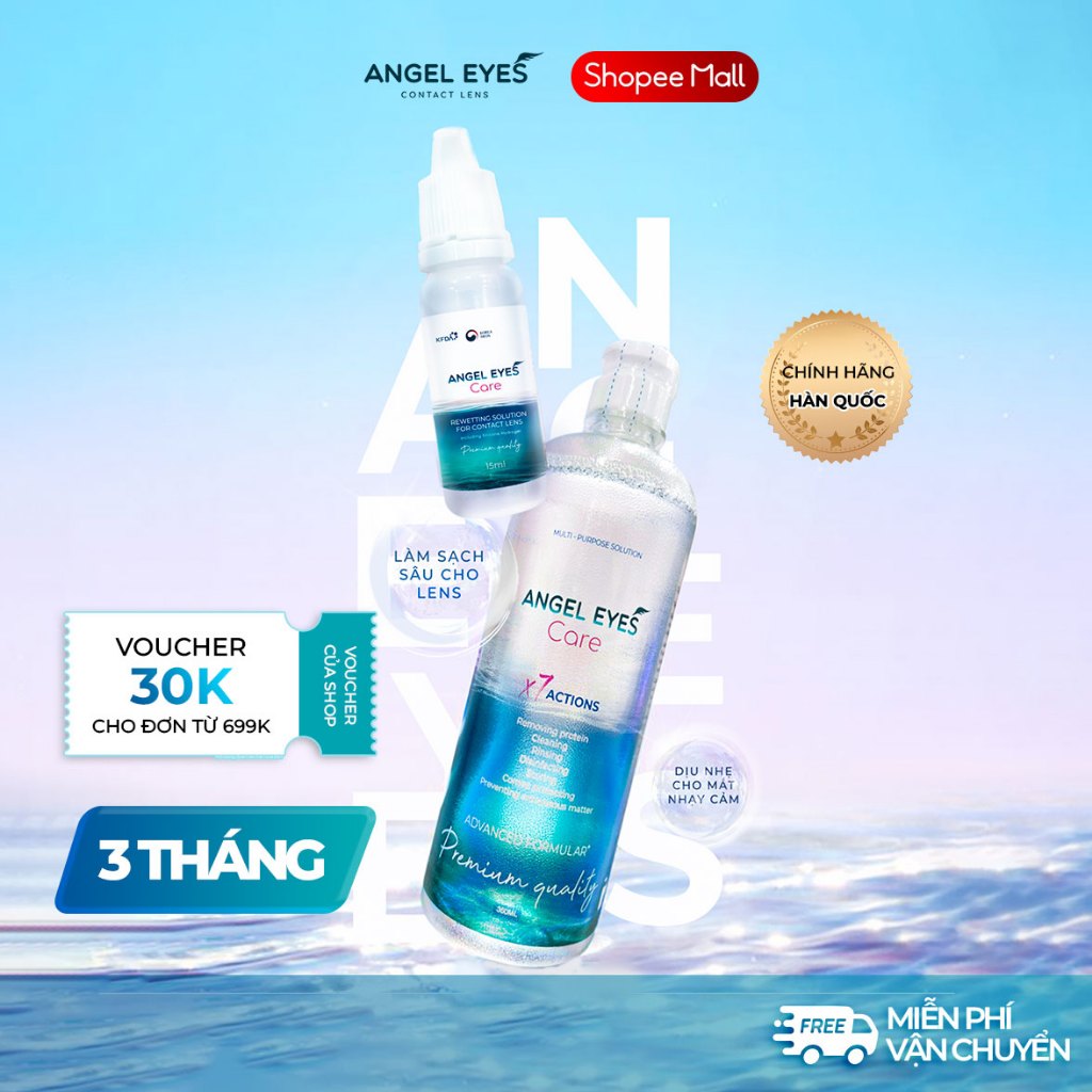 COMBO Nước Ngâm Lens 360ml + Nhỏ Mắt Lens 15ml Angel Eyes Care dòng siêu cấp ẩm dành riêng cho ...