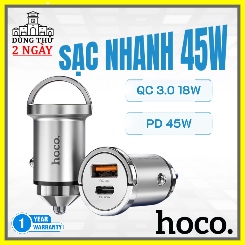 Tẩu sạc nhanh ô tô Hoco NZ10, cổng C 45W, cổng USB 18w, kim loại sang trọng bền bỉ | Shopee Việt Nam