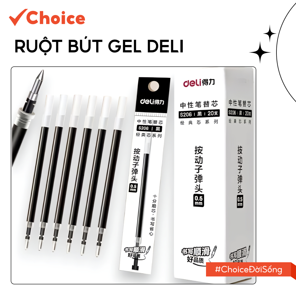 [Choice] Ruột Bút Gel Deli S206-DE-01 / S206-XD-01 0.5mm Dễ Dàng Thay ...
