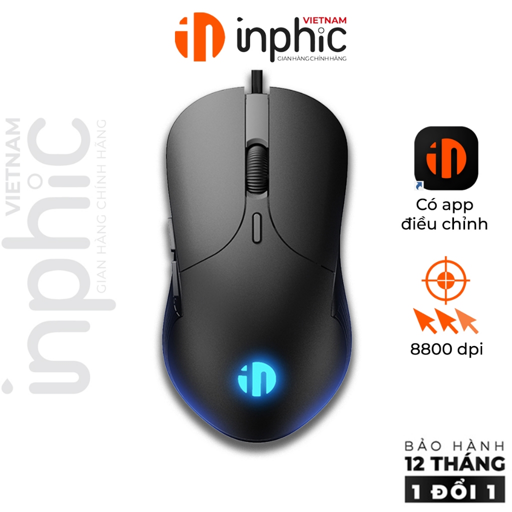 Chuột gaming có dây INPHIC B1 silent 6 nút bấm có app 8800 DPI ghìm tâm auto tap macro laptop ...