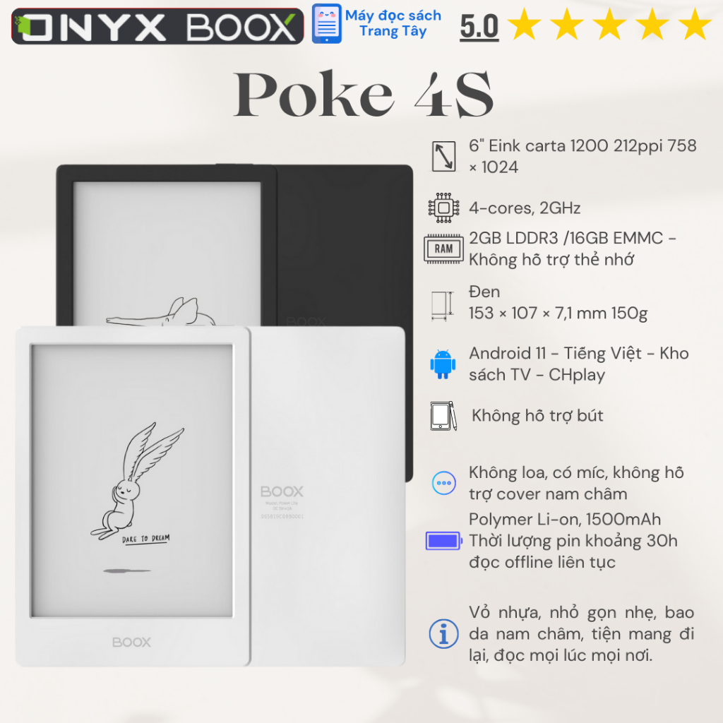 Máy đọc sách Onyx Boox Poke4s ( Poke 4 Lite) | Shopee Việt Nam