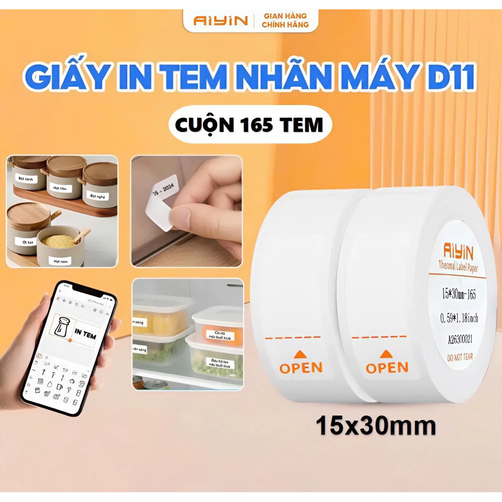 Giấy in tem nhãn D11 kích thước 15x30mm dùng cho máy in PikDik Aiyin ...