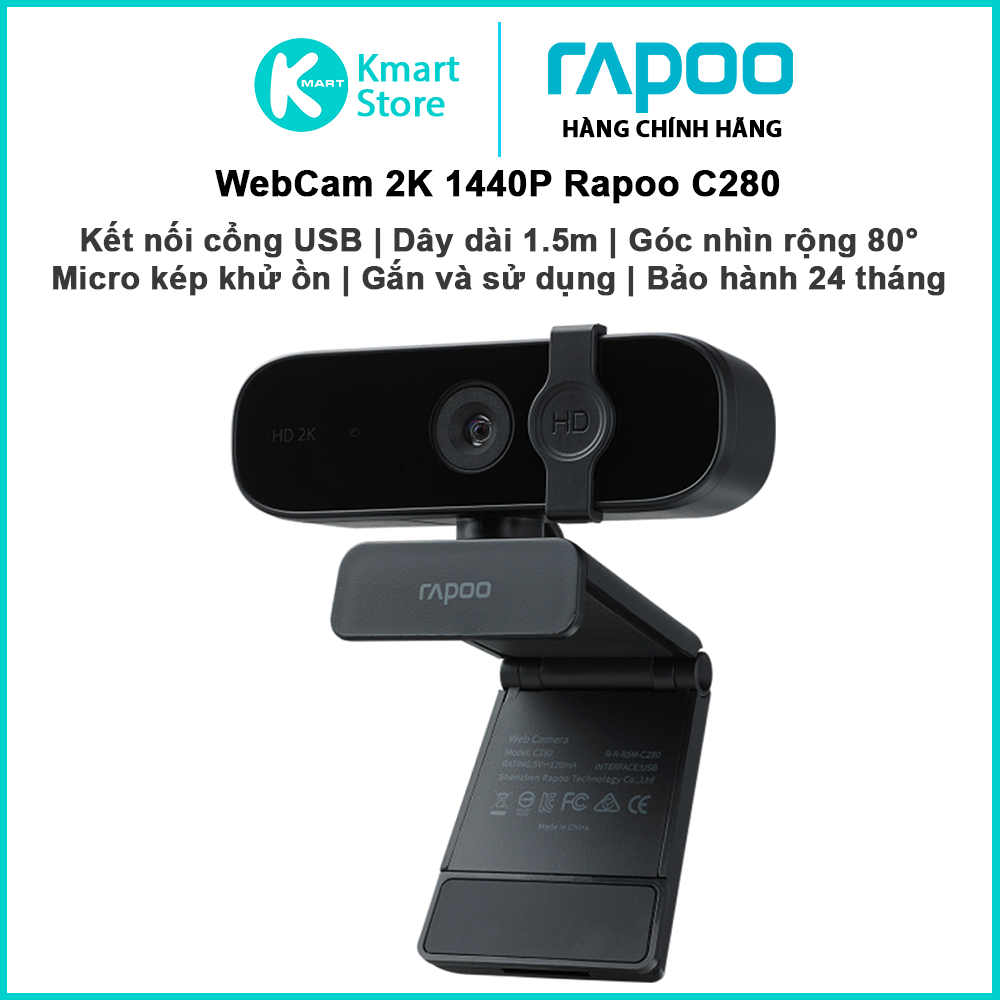 Webcam Rapoo C280 | 2K 1440p | Kết nối USB 2.0 | Micro kép khử ồn | Gắn ...