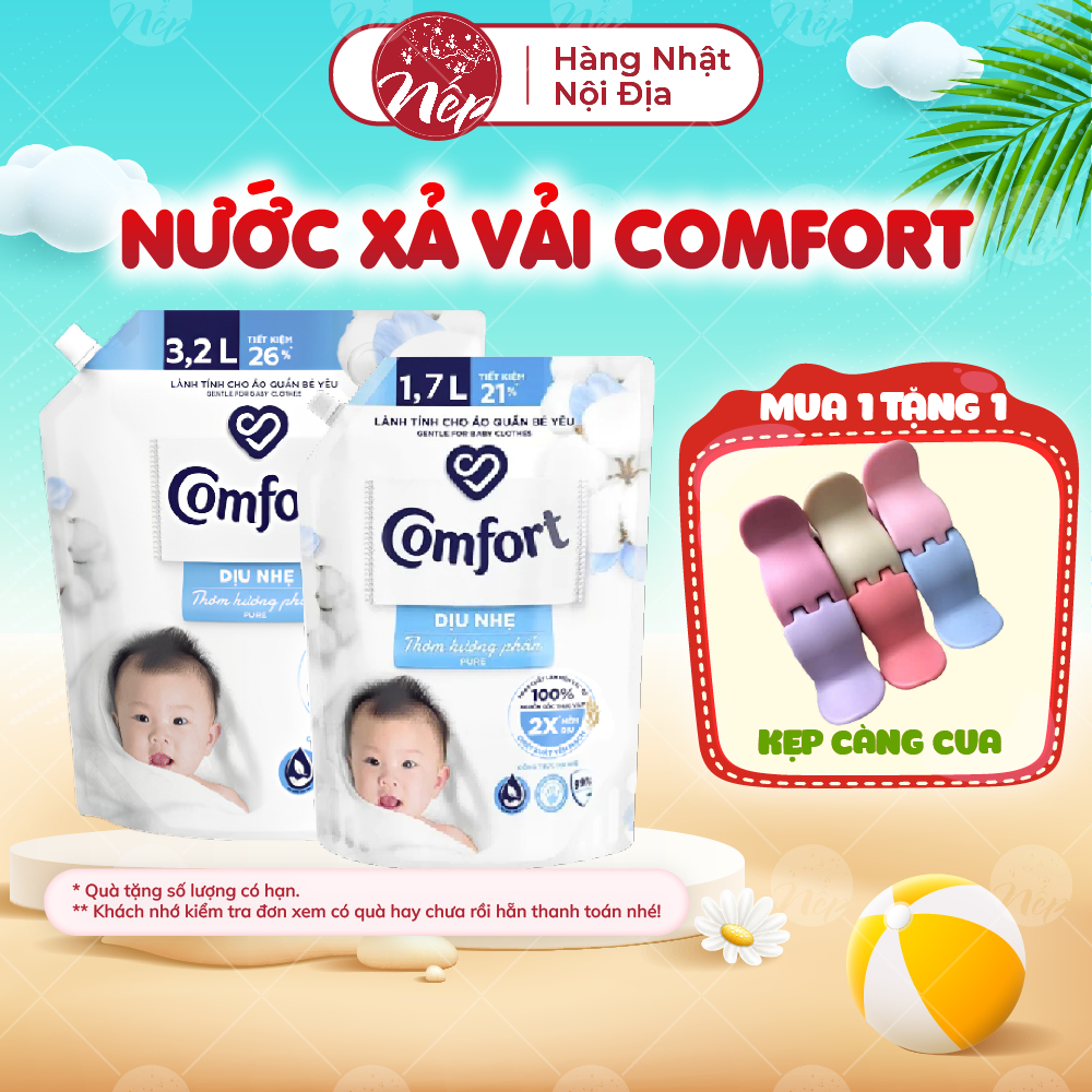 Nước Xả Vải Comfort Dịu Nhẹ Thơm Hương Phấn Cho Quần Áo Bé - Túi 1.7L ...