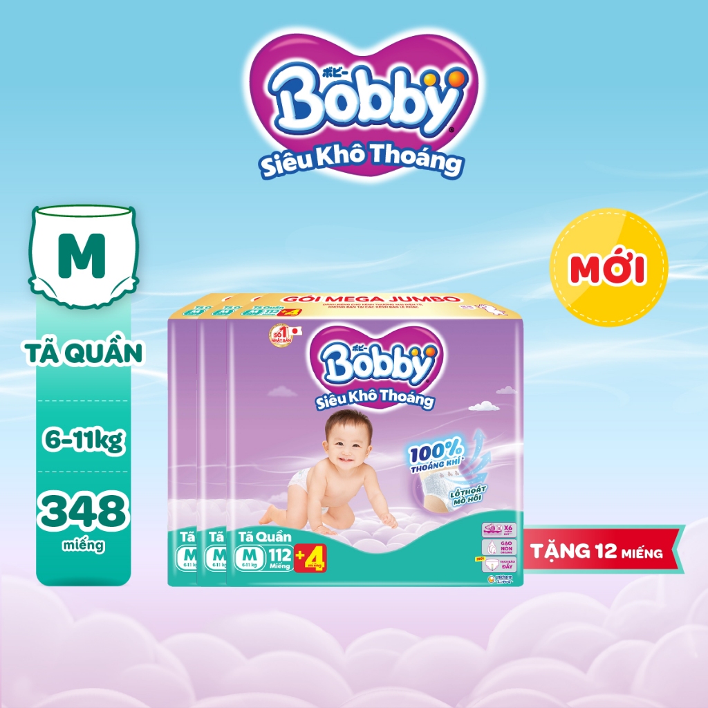 [HANNAH X BOBBY] Combo 3 gói tã quần Bobby Siêu Khô Thoáng-100% Thoáng ...