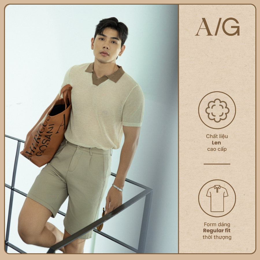 AGN725 Áo Polo Dệt Kim Lưới Americus Gosani Phối Cổ Màu Be Và Xanh Rêu ...